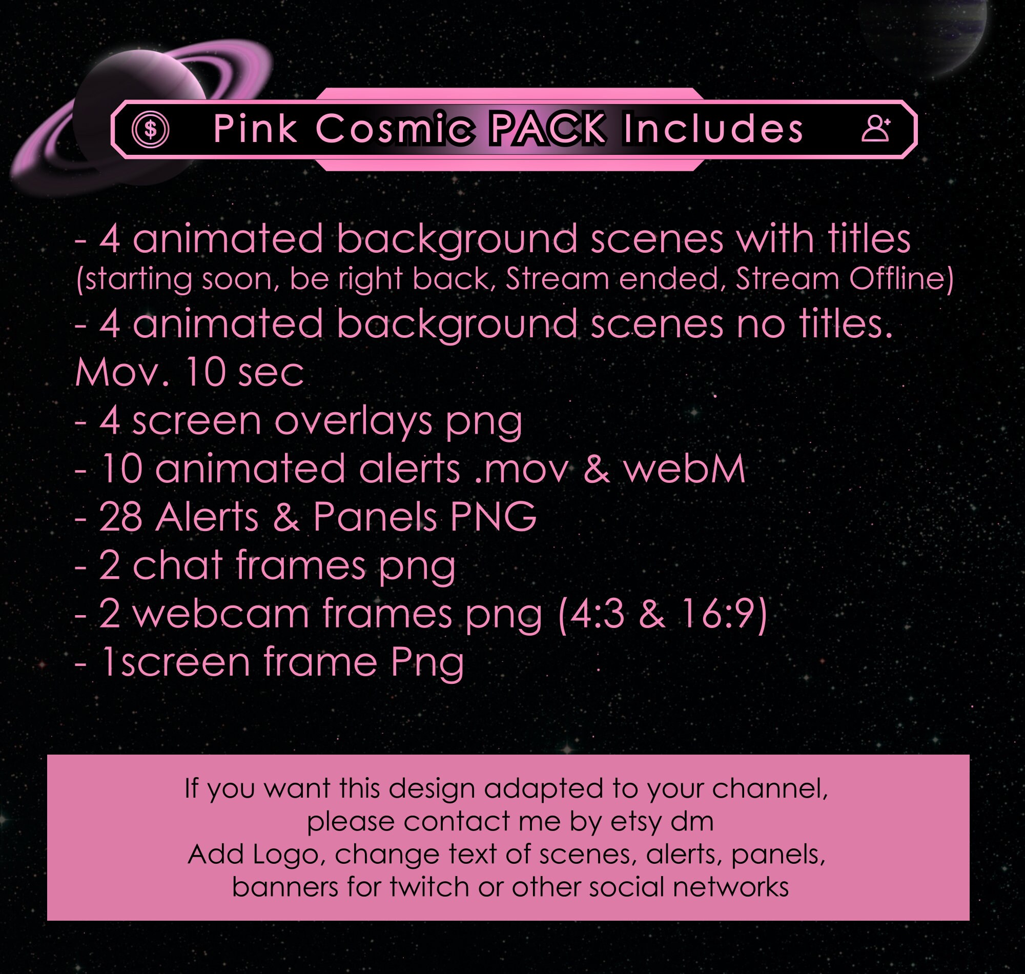 Pink Cosmic Stream Package Animated Planets Streamer Pack Overlays ...