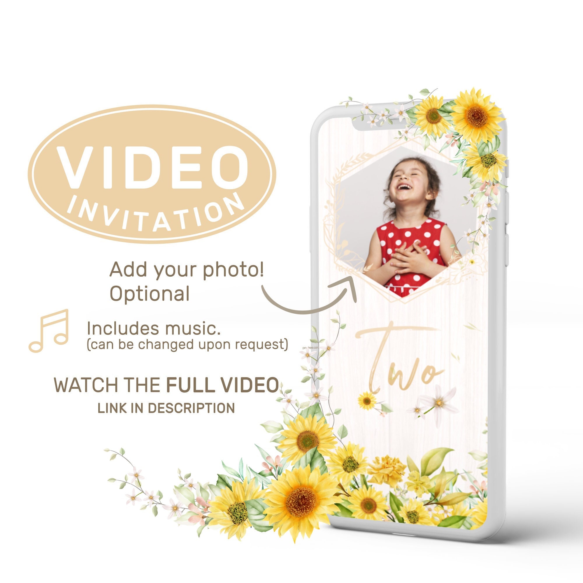 Sunflower Birthday Invitation, Any Age, Sunflower Invitation, Video ...