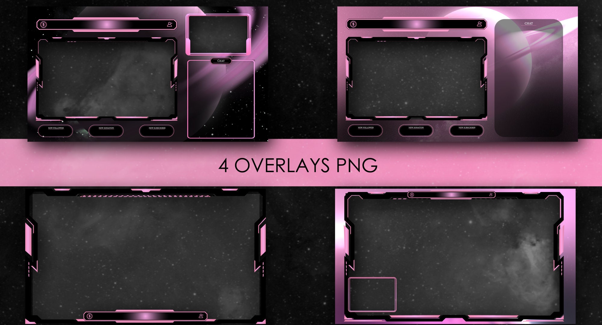 Pink Cosmic Stream Package Animated Planets Streamer Pack Overlays ...