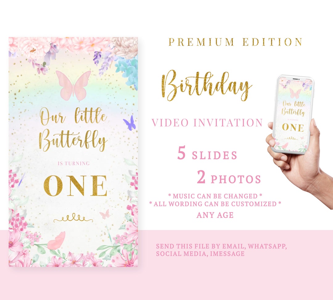 Butterfly Birthday Video Invitation: Rainbow Garden Theme - Etsy