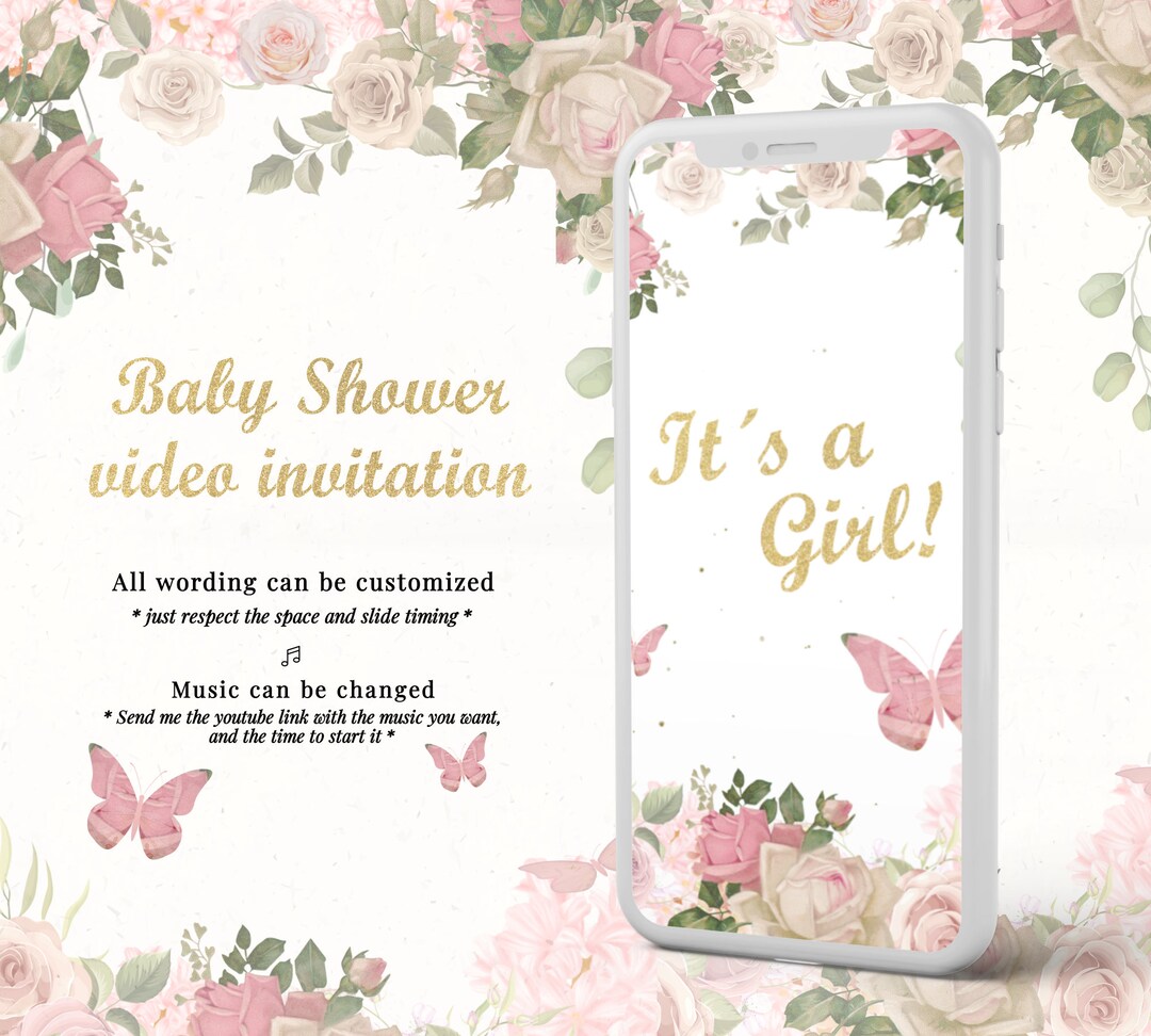 Butterfly Baby Shower Invitation, Butterflies Gold Pink Flowers ...