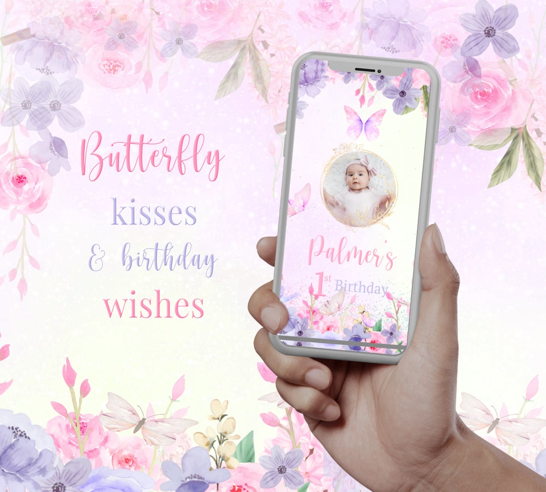 Butterfly Birthday Video Invitation, Pink and Purple Butterflies - Etsy