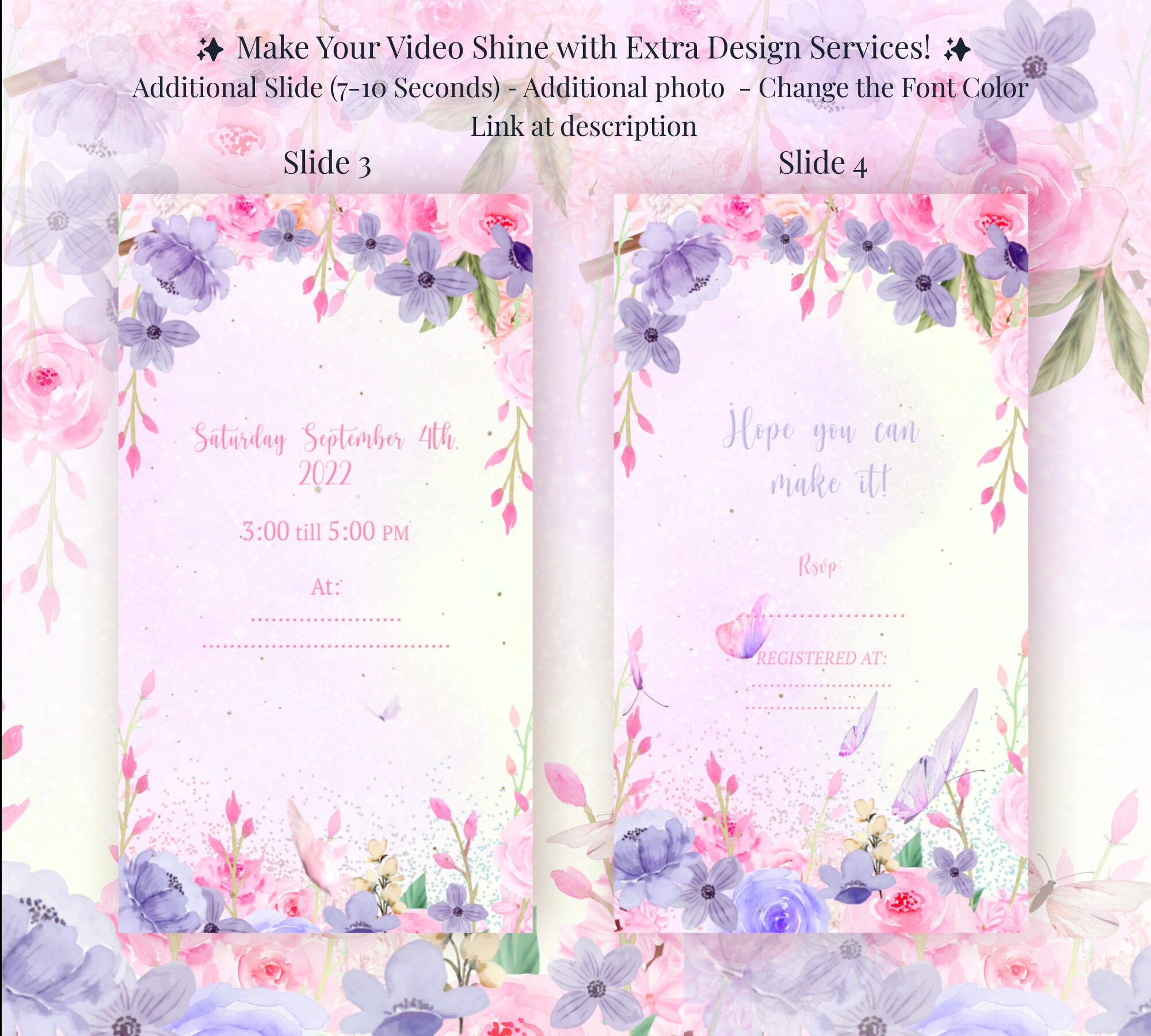 Butterfly Birthday Video Invitation, Pink and Purple Butterflies - Etsy