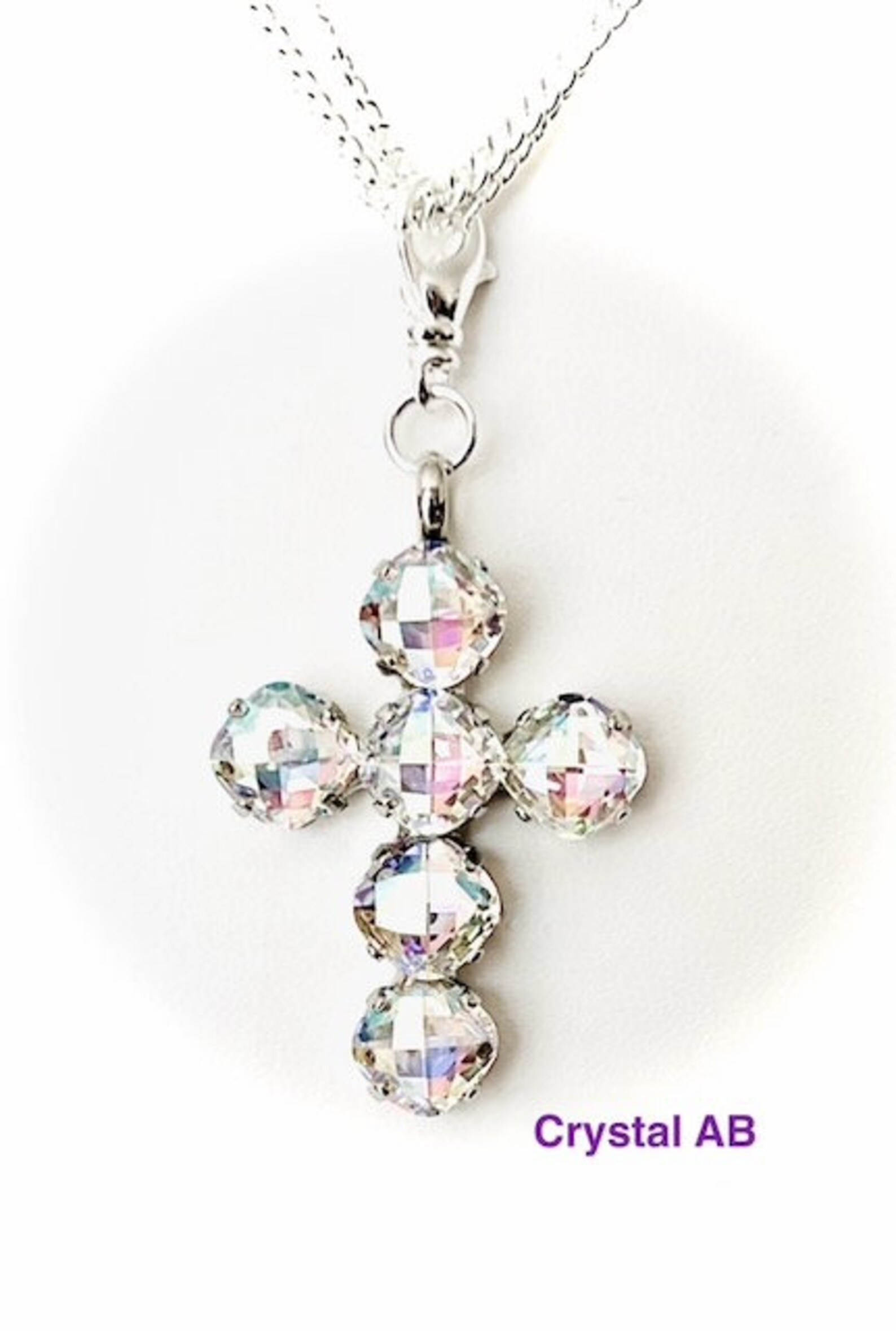 A Lovely Crystal Cross Featuring Swarovski Crystals on S Silver Chain ...