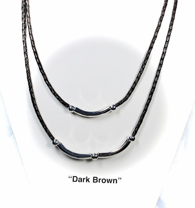 Simple Two Strand Genuine Braided Leather Necklace With Silver Tube ...