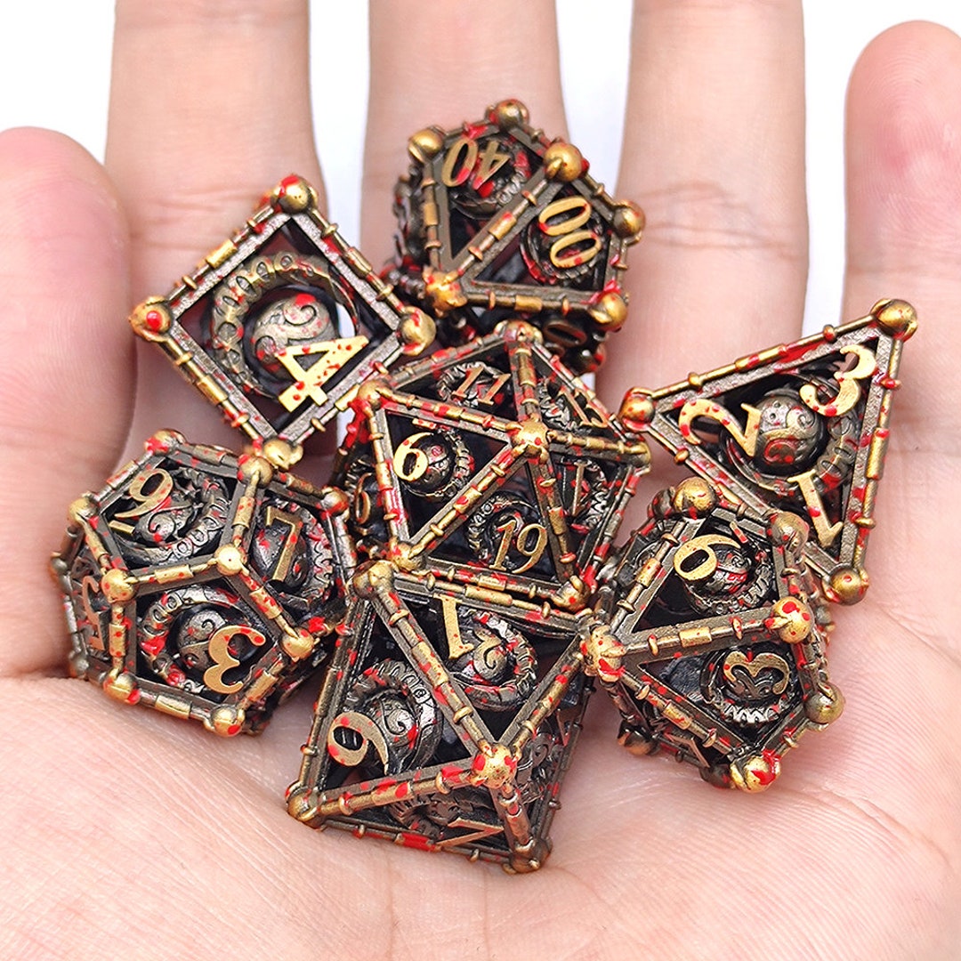 7pcs Pure Copper Hollow Metal Dice Set D&D Metal Polyhedral Dice Set ...