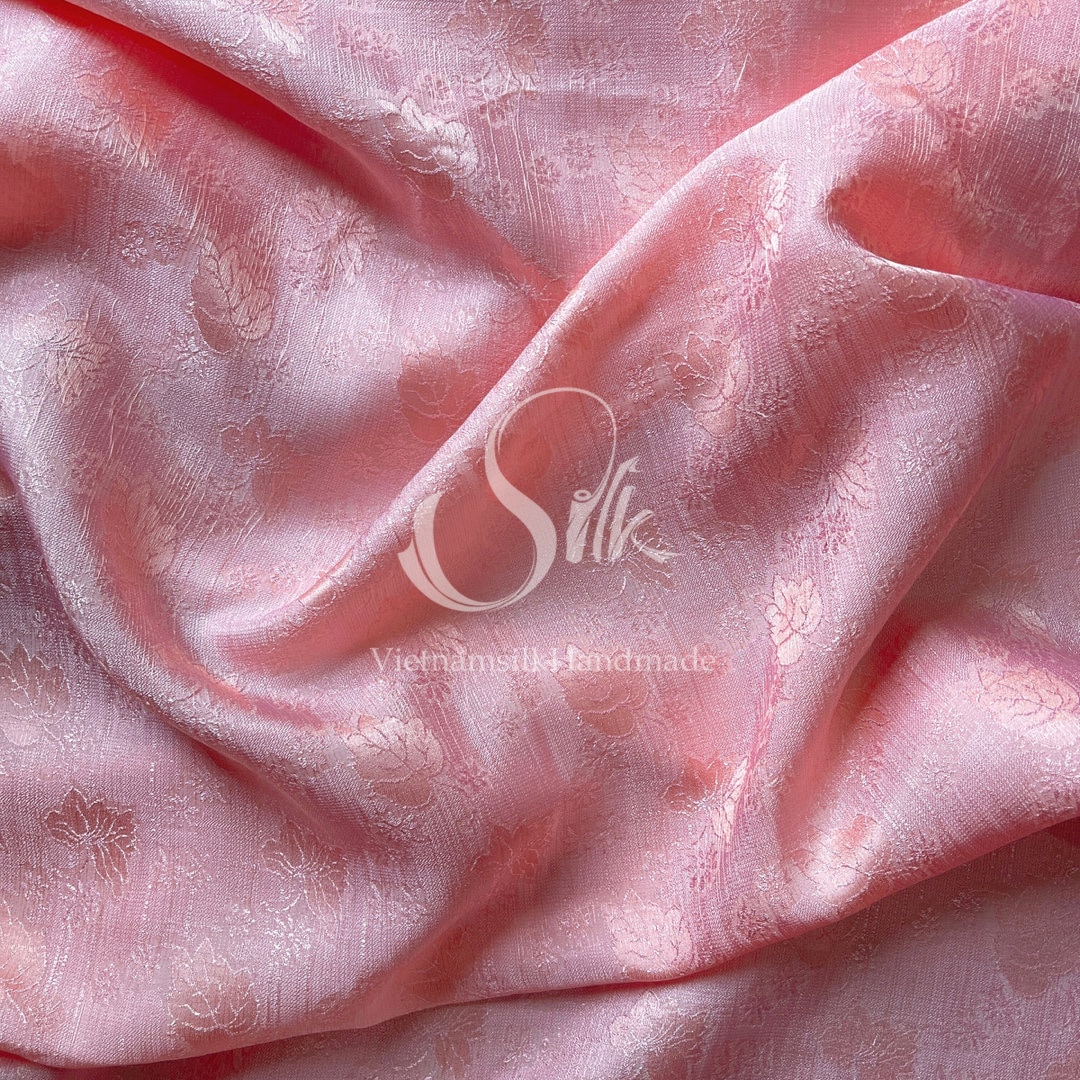 PURE MULBERRY SILK Fabric by the Yard - Pink Silk With Mulberry Leaves ...