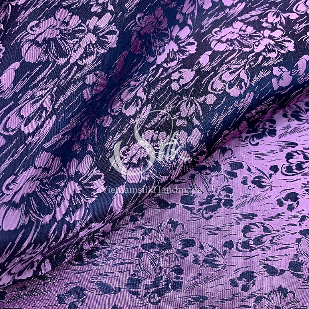 PURE MULBERRY SILK Fabric by the Yard - Luxury Silk - Floral Silk- Dark ...