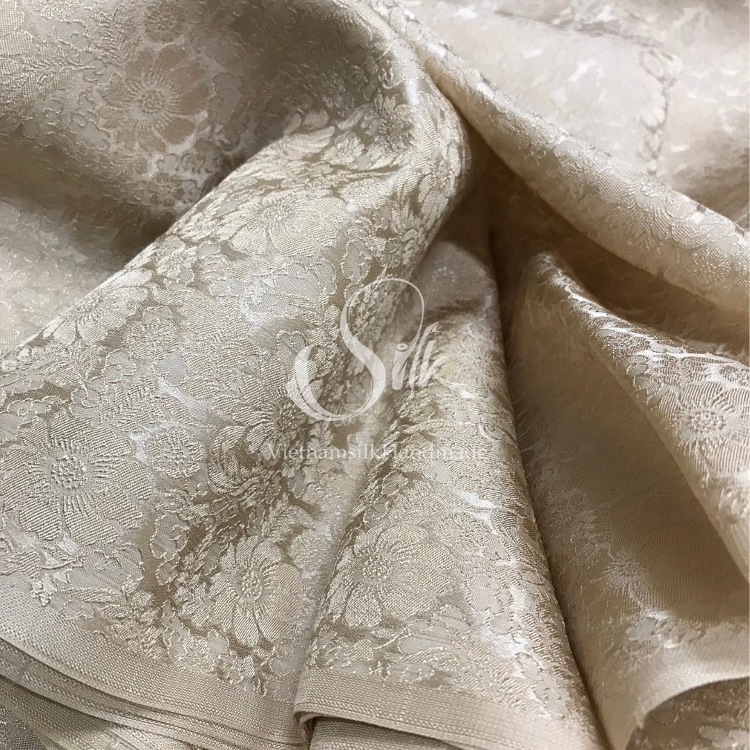 Beige PURE MULBERRY SILK Fabric by the Yard - Floral Silk - Natural ...