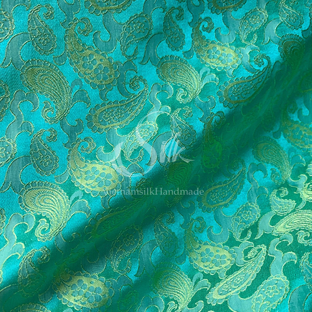 Paisley Design Silk - PURE MULBERRY SILK Fabric by the Yard - Turquoise ...
