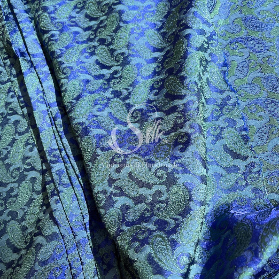 PURE MULBERRY SILK Fabric by the Yard - Silk With Navy Paisley Patterns ...