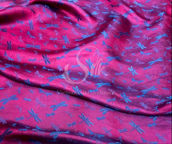 PURE MULBERRY SILK fabric by the yard Dragonfly pattern | Etsy