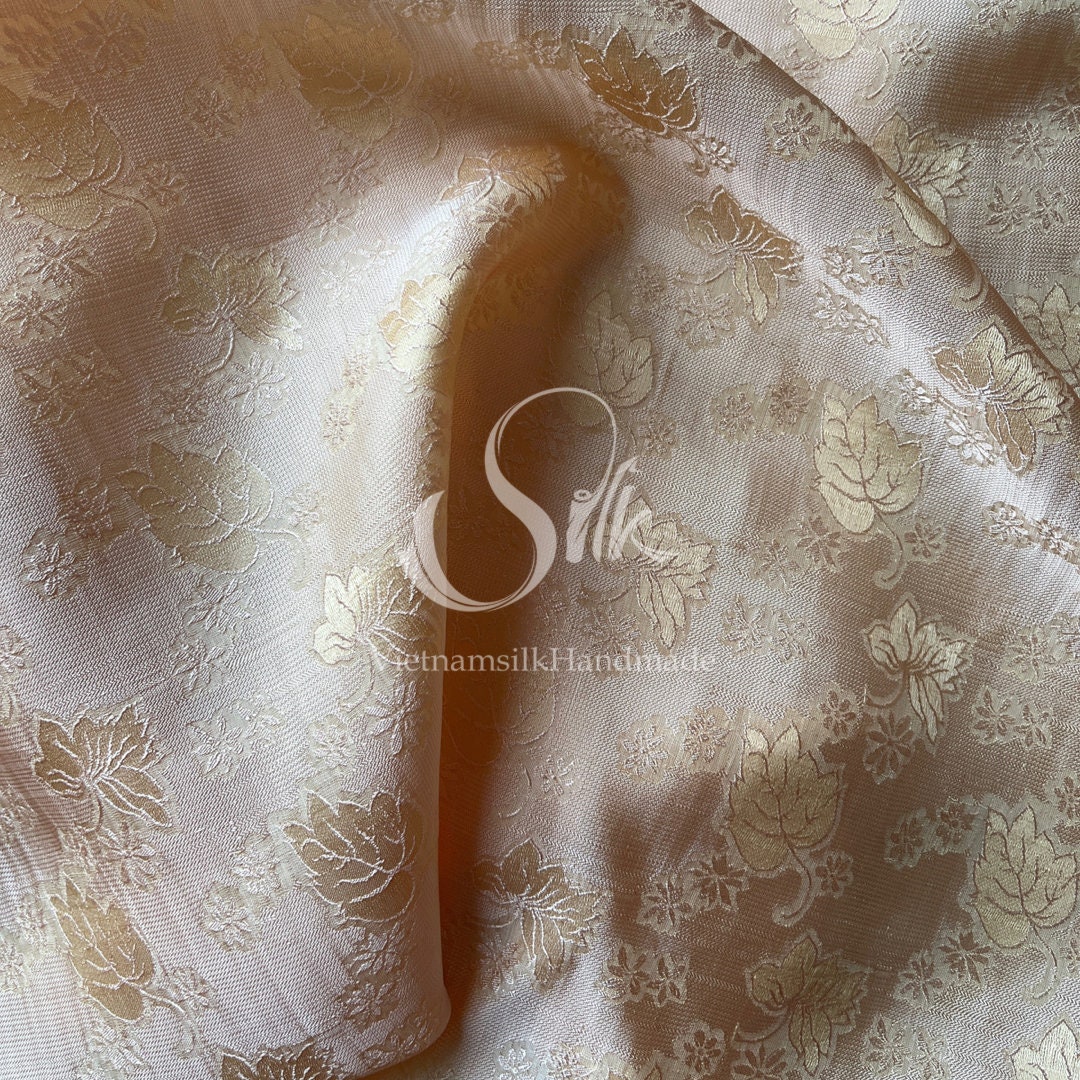 PURE MULBERRY SILK Fabric by the Yard - Beige Silk With Mulberry Leaves ...