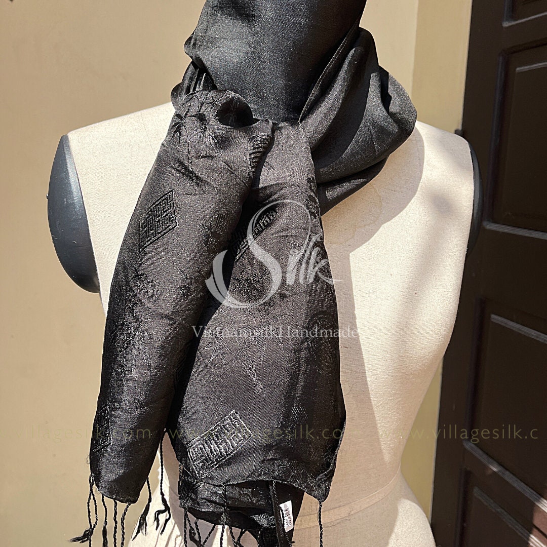 SILK SCARF| Natural Mulberry Silk | Hand Dyed Scarf | Black Silk Scarf ...
