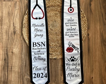 Custom Green White Nurse Graduation Trimmed Stoles Sashes Design ...