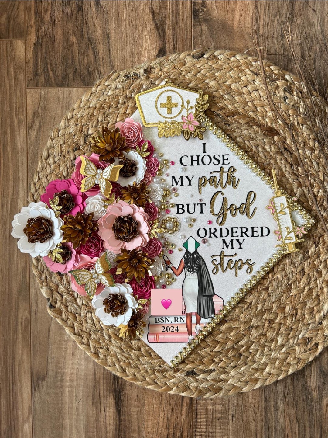 Custom Personalized Graduation Cap Topper Hot Pink Black White Gold ...