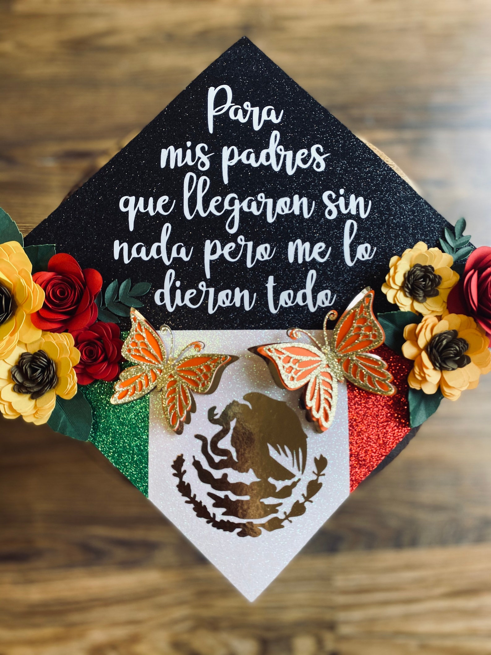 Custom Mexico Graduation Cap Topper Flag Floral Bling Graduation Cap ...