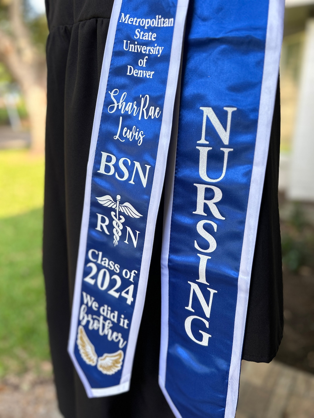 Custom Royal Blue White Gold Nurse Graduation Glitter Trimmed Stole ...