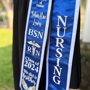 Custom Royal Blue White Gold Nurse Graduation Glitter Trimmed Stole ...