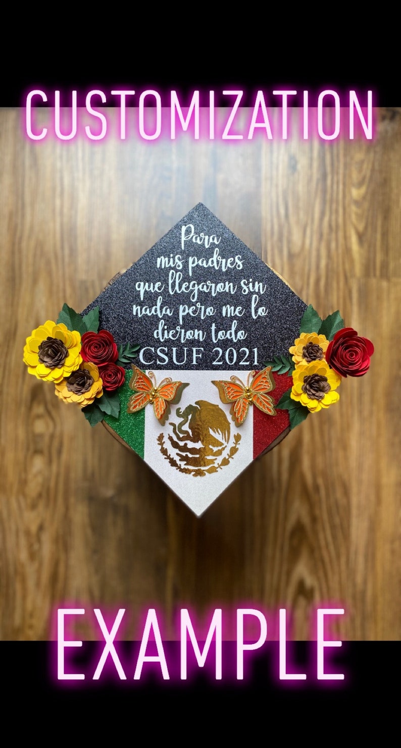 Custom Mexico Graduation Cap Topper Flag Floral Bling Graduation Cap ...