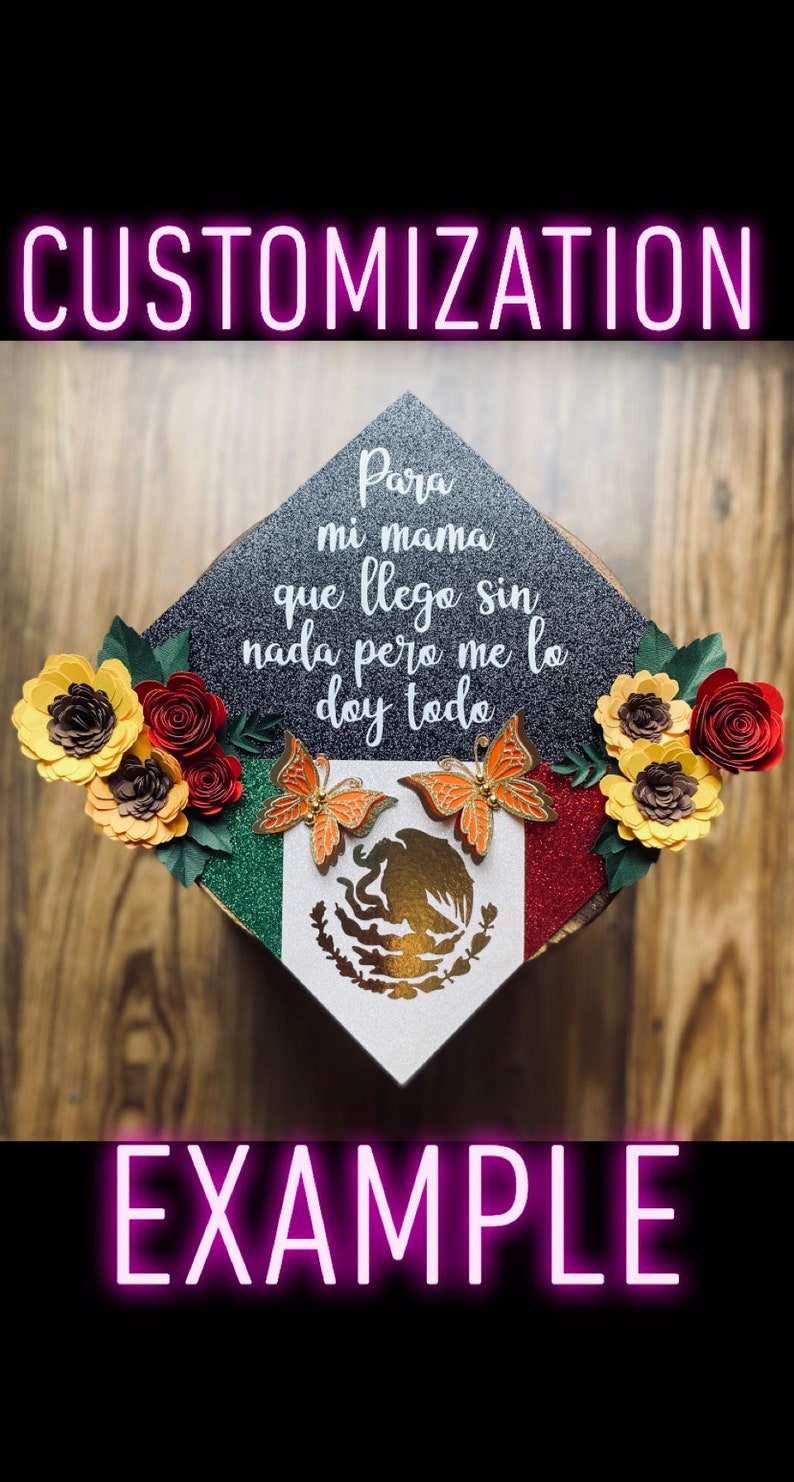 Custom Mexico Graduation Cap Topper Flag Floral Bling | Etsy