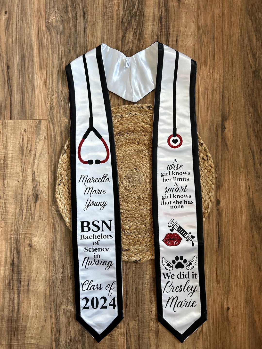 Custom Graduation Trimmed Stethoscope Nurse RN BSN Stoles Sashes Design ...