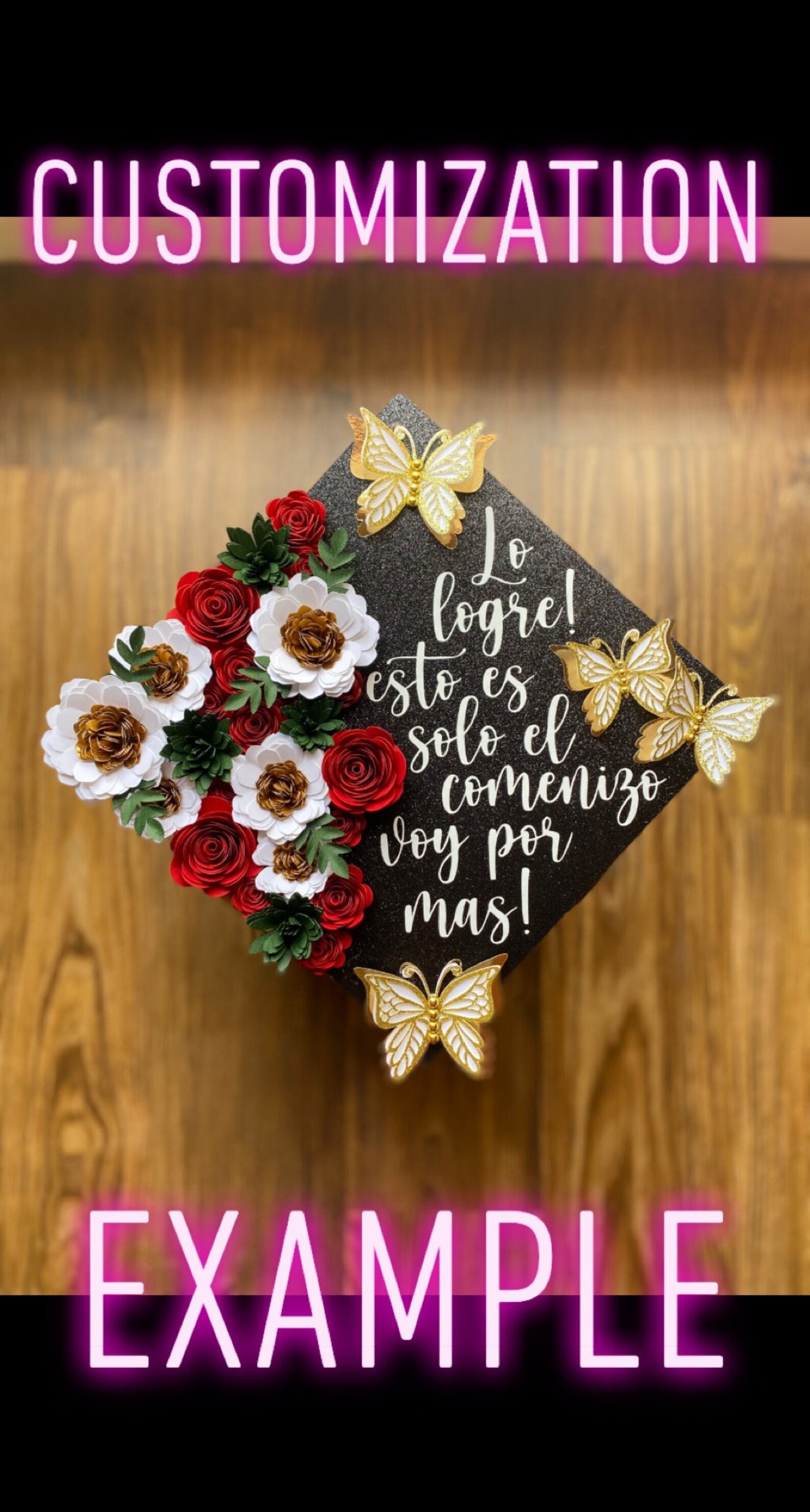 Custom Mexico Graduation Cap Topper Lo Logre Flag Floral Bling | Etsy