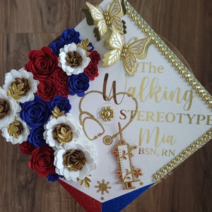 Custom Philippines Philippino Graduation Cap Topper Flag Floral Bling ...
