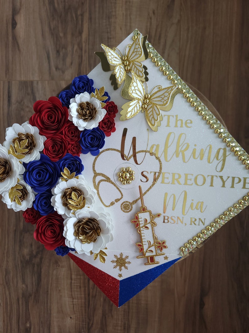 Custom Philippines Philippino Graduation Cap Topper Flag Floral Bling ...