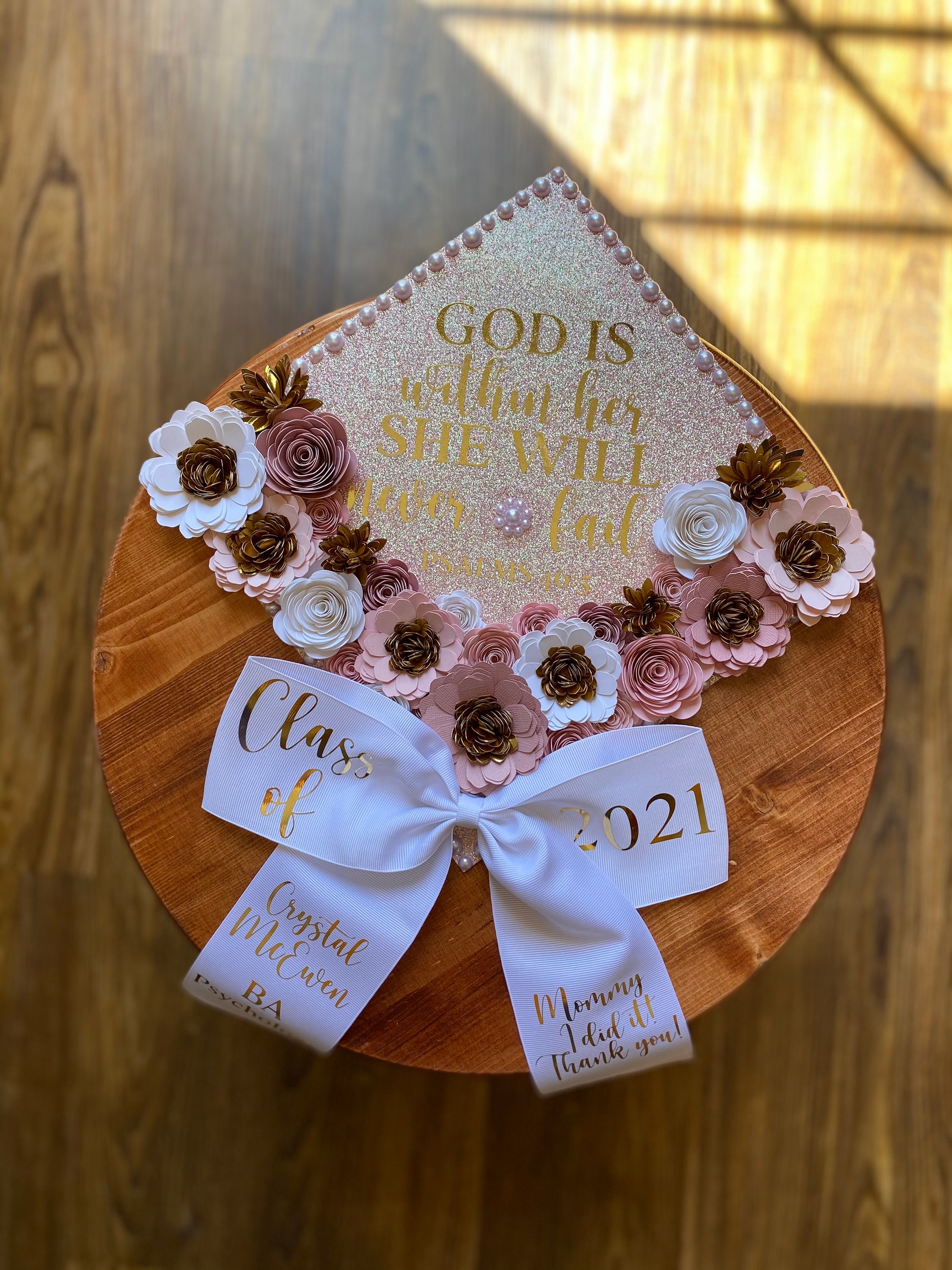 Custom GOD Graduation Cap Topper Vintage Pink Girly Floral - Etsy