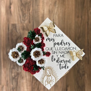 Custom Mexico Flag Virgin Mary Graduation Cap Topper Floral Graduation ...