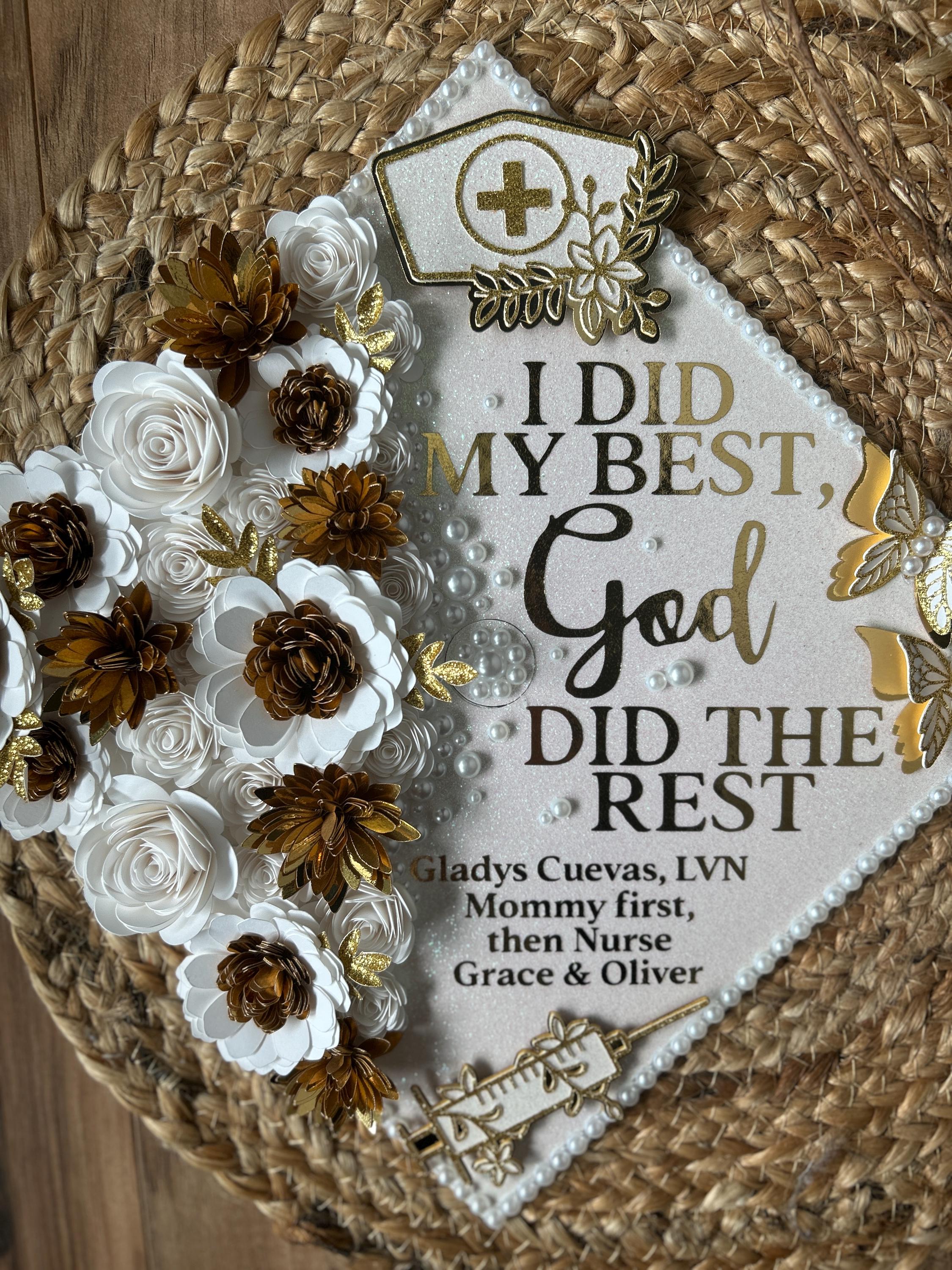 Custom Personalized White Gold Nursing RN BSN Graduation Cap Topper ...