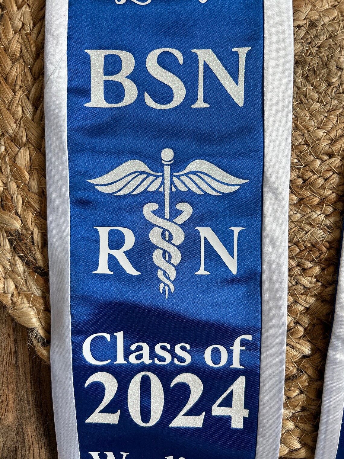 Custom Royal Blue White Gold Nurse Graduation Glitter Trimmed Stole ...