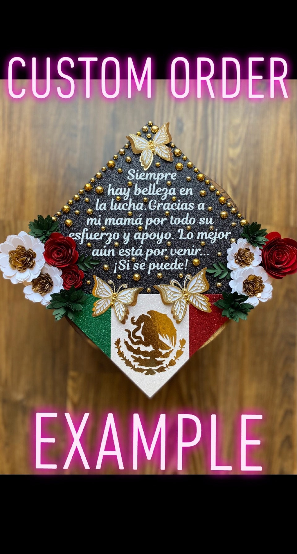 Custom Mexico Graduation Cap Topper Flag Floral Bling - Etsy