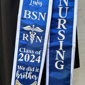 Custom Royal Blue White Gold Nurse Graduation Glitter Trimmed Stole ...