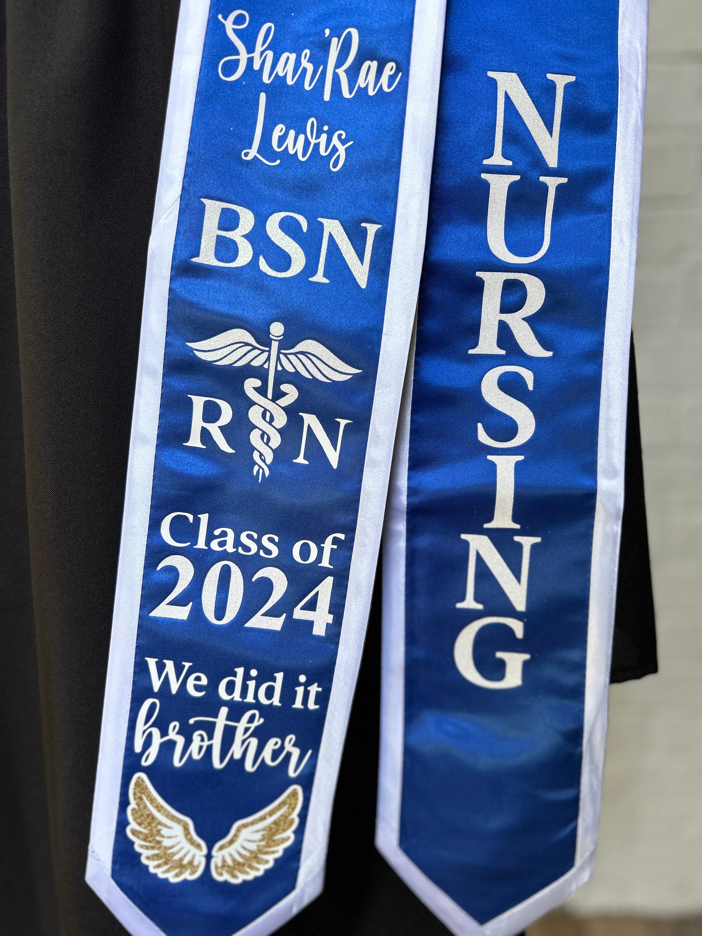 Custom Royal Blue White Gold Nurse Graduation Glitter Trimmed Stole ...