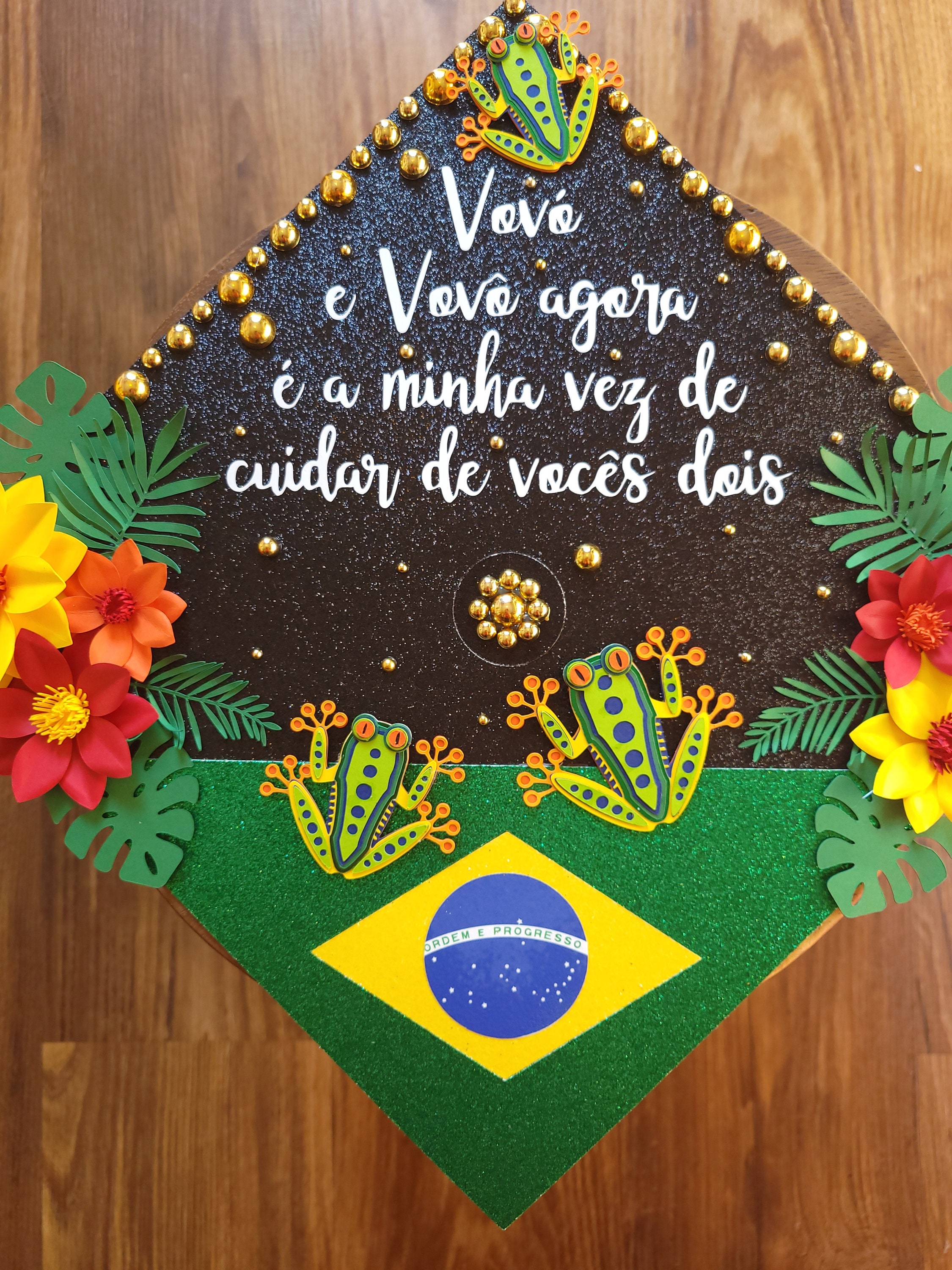 Custom Brazil Brazilian Graduation Cap Topper Flag Floral Bling ...