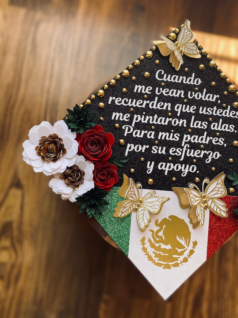 Custom Mexico Graduation Cap Topper Flag Floral Bling - Etsy