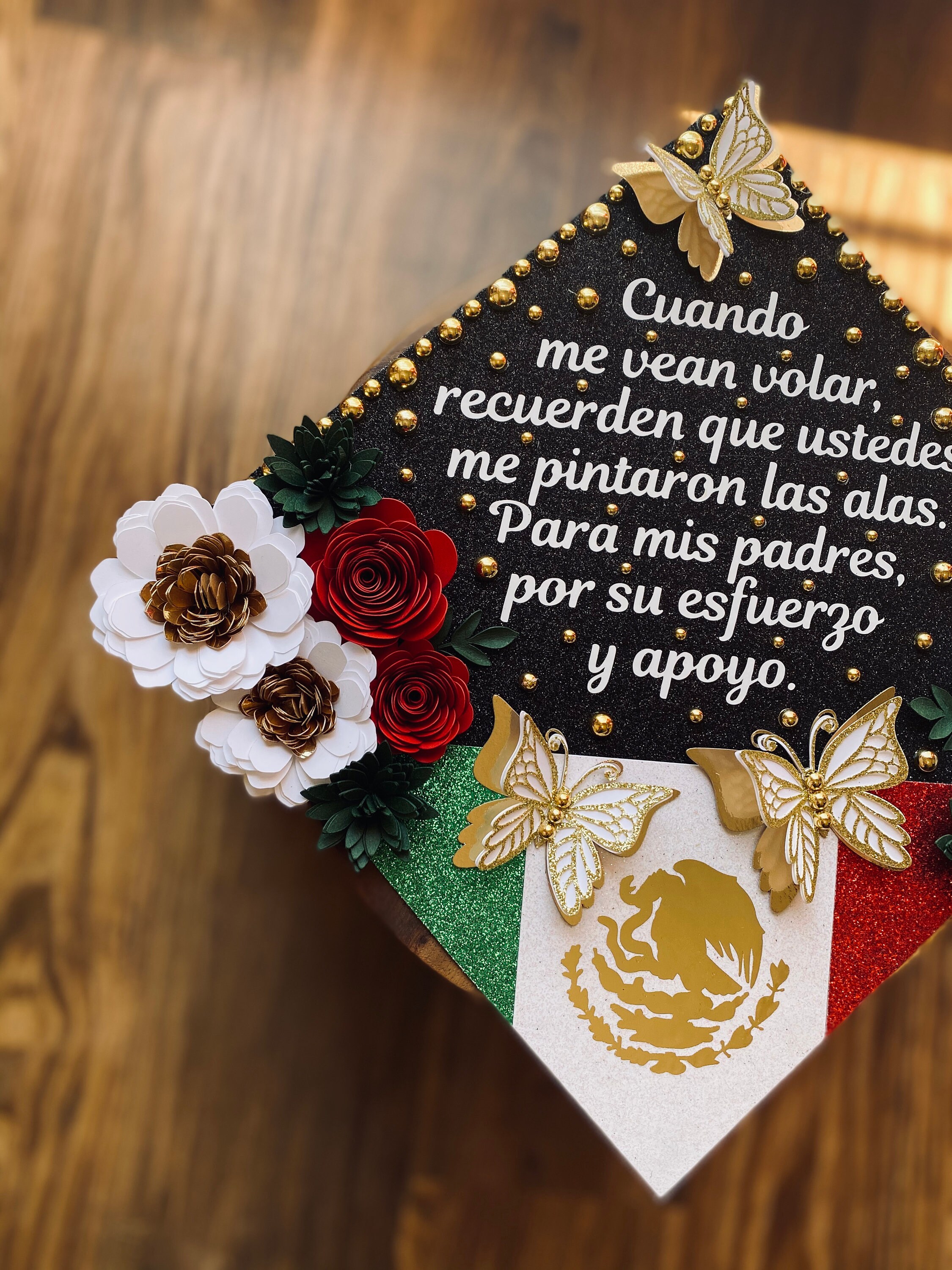 Custom Mexico Graduation Cap Topper Flag Floral Bling - Etsy