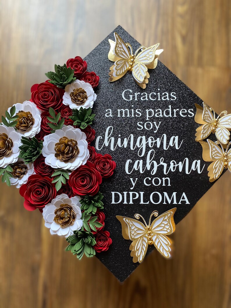 Custom Mexico Graduation Cap Topper Chingona Cabrona AF Flag Floral ...