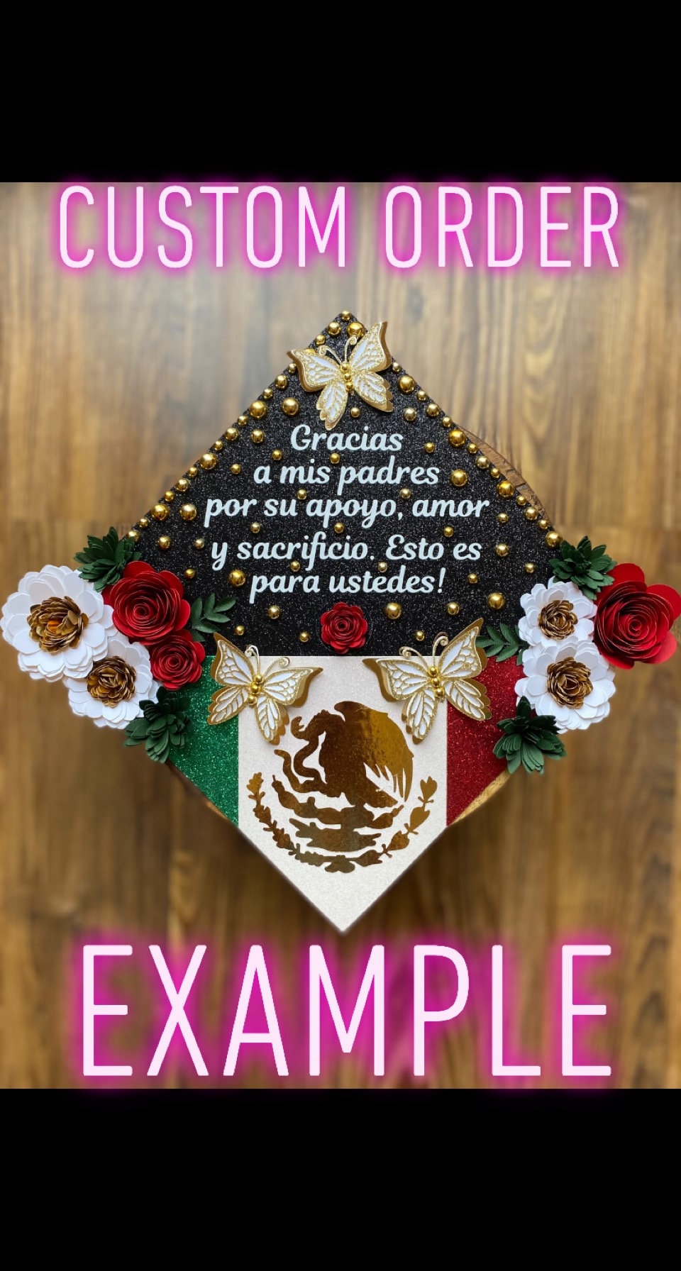 Custom Mexico Graduation Cap Topper Flag Floral Bling - Etsy