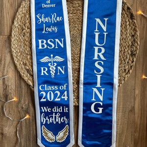 Custom Royal Blue White Gold Nurse Graduation Glitter Trimmed Stole ...
