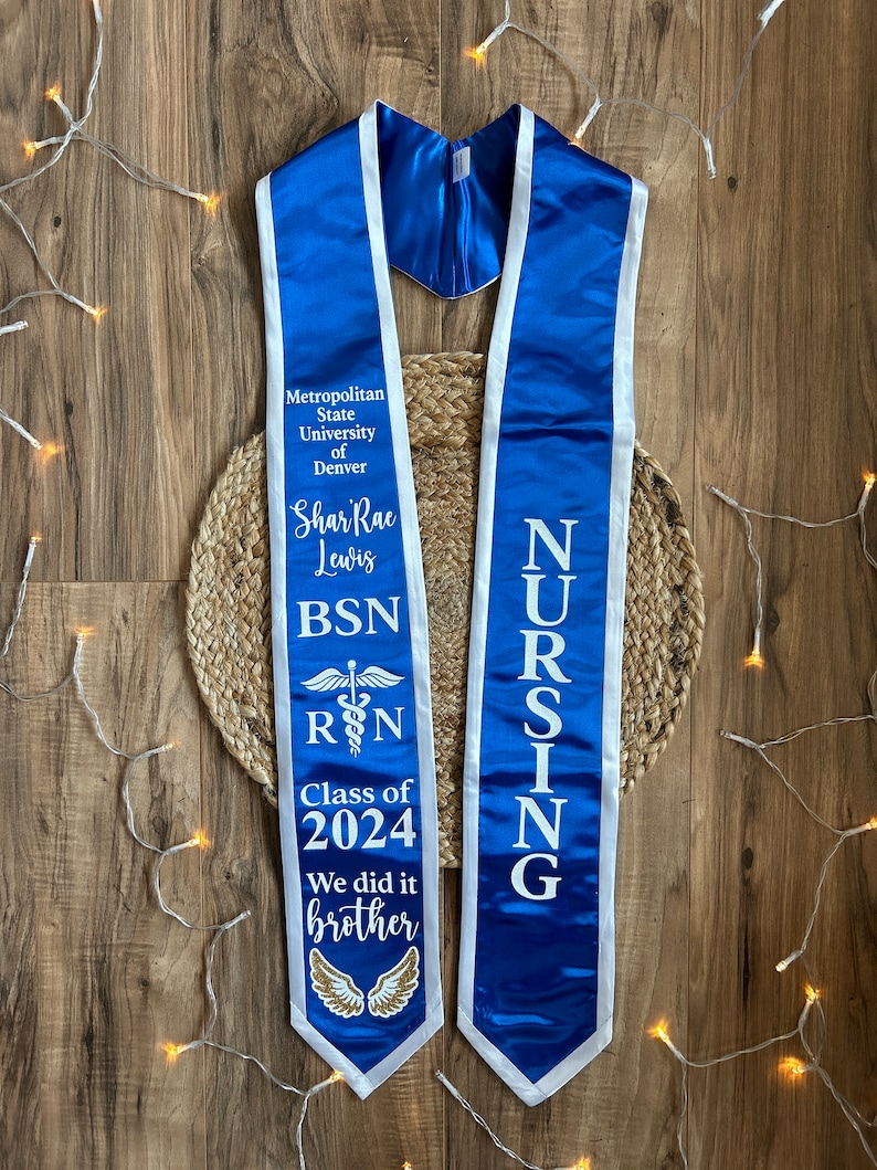 Custom Royal Blue White Gold Nurse Graduation Glitter Trimmed Stole ...