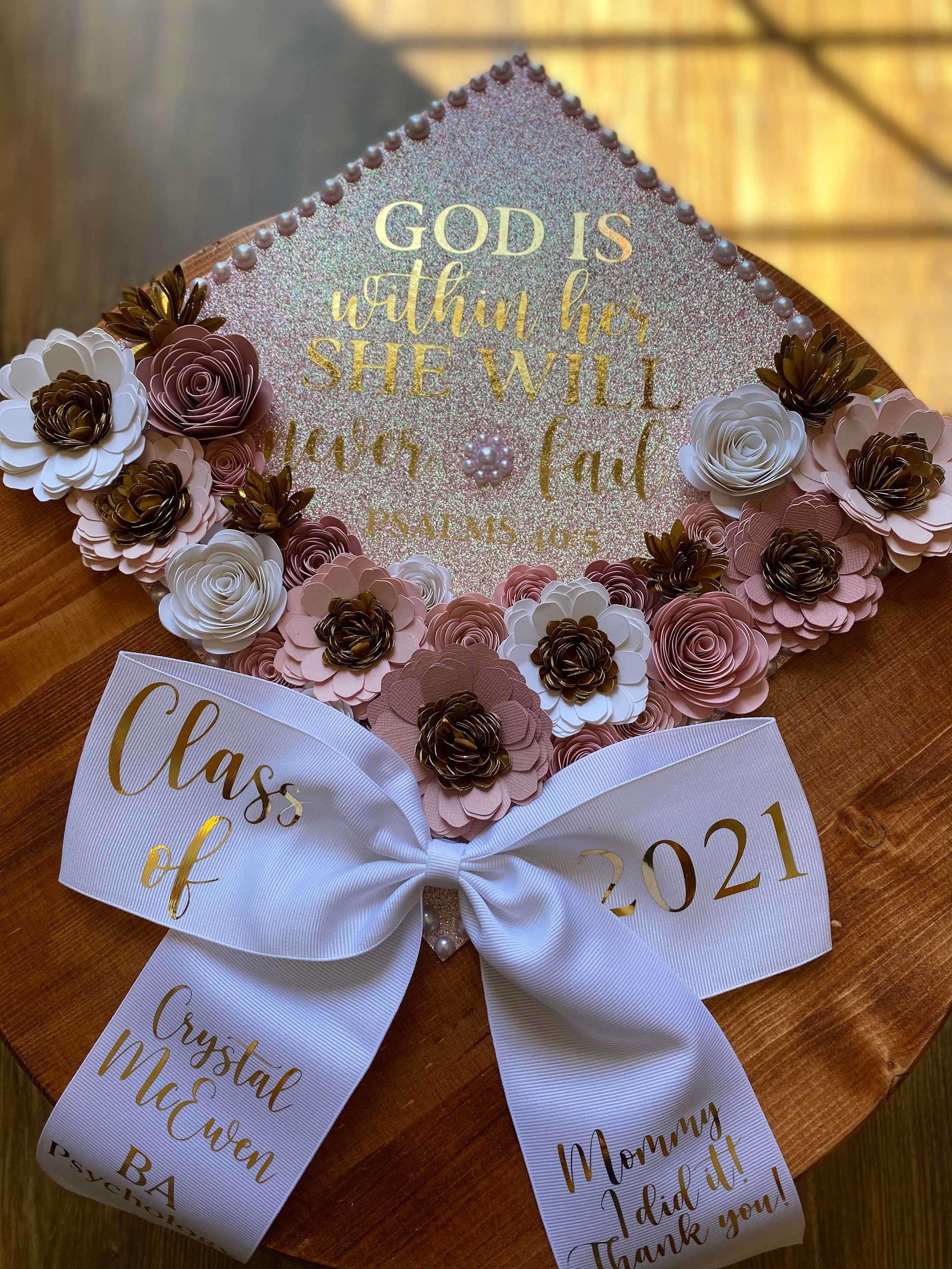 Custom GOD Graduation Cap Topper Vintage Pink Girly Floral - Etsy