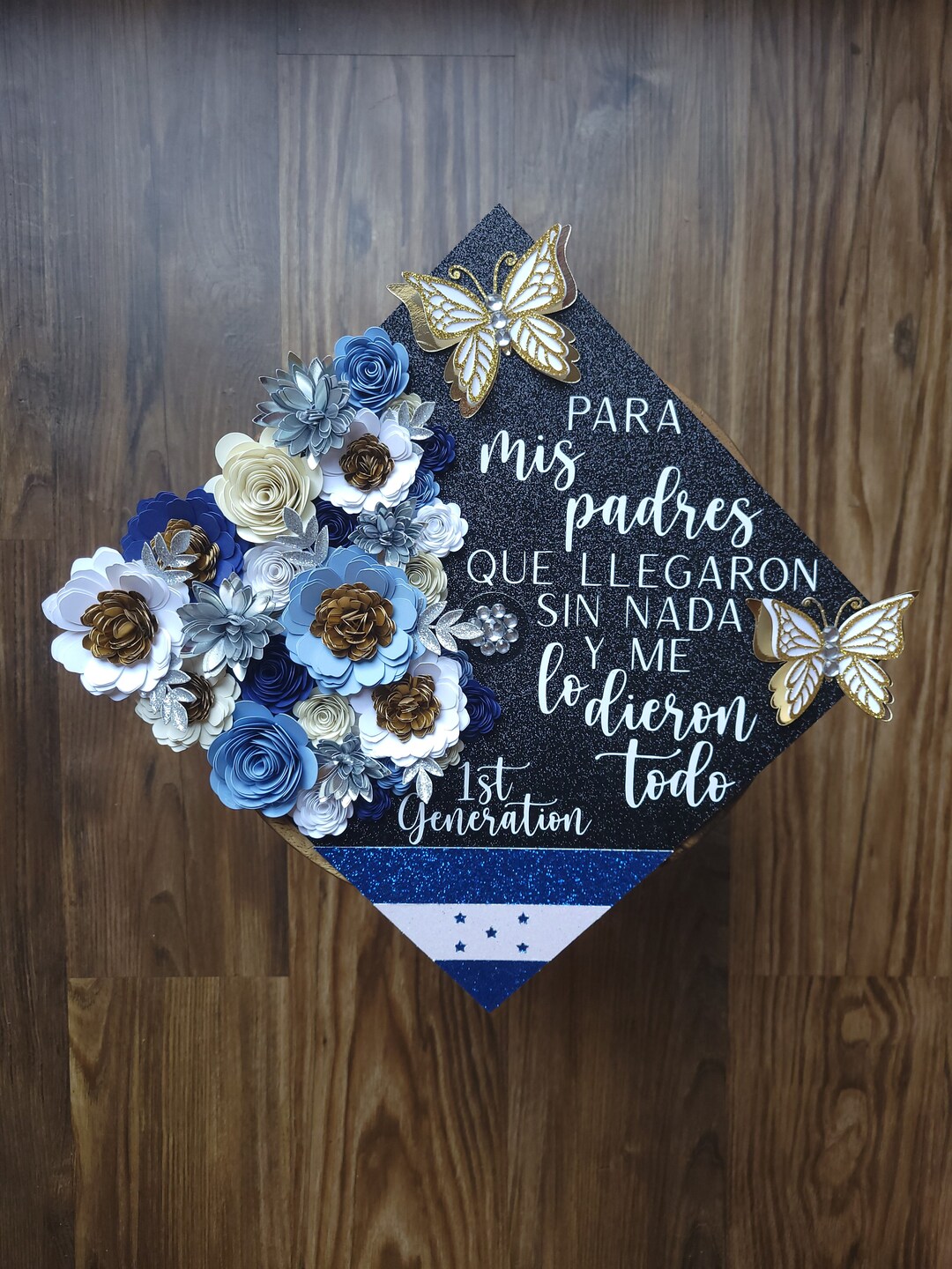 Custom Honduras Honduran Graduation Cap Topper Flag Floral Bling ...