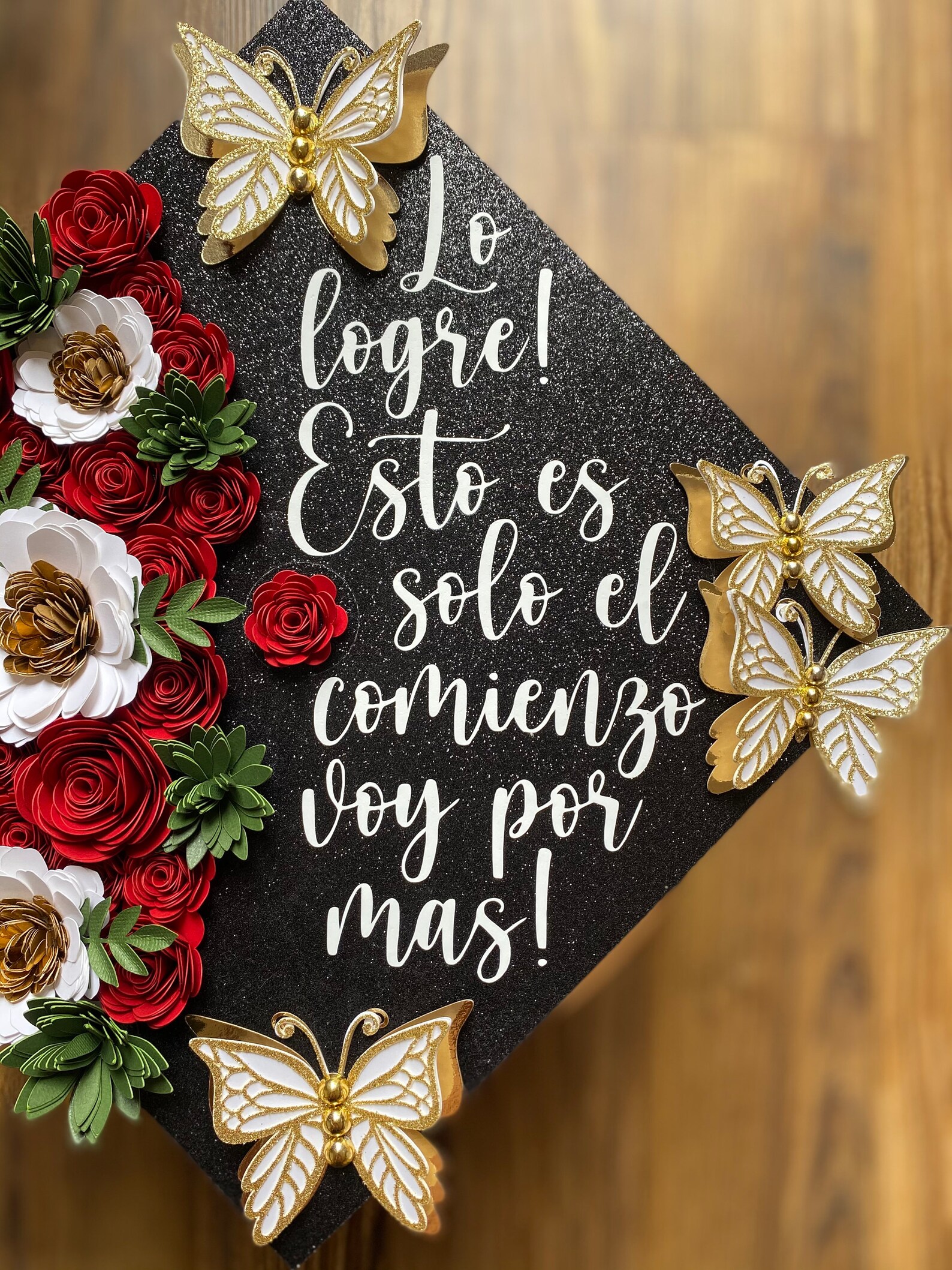 Custom Mexico Graduation Cap Topper Lo Logre Flag Floral Bling | Etsy