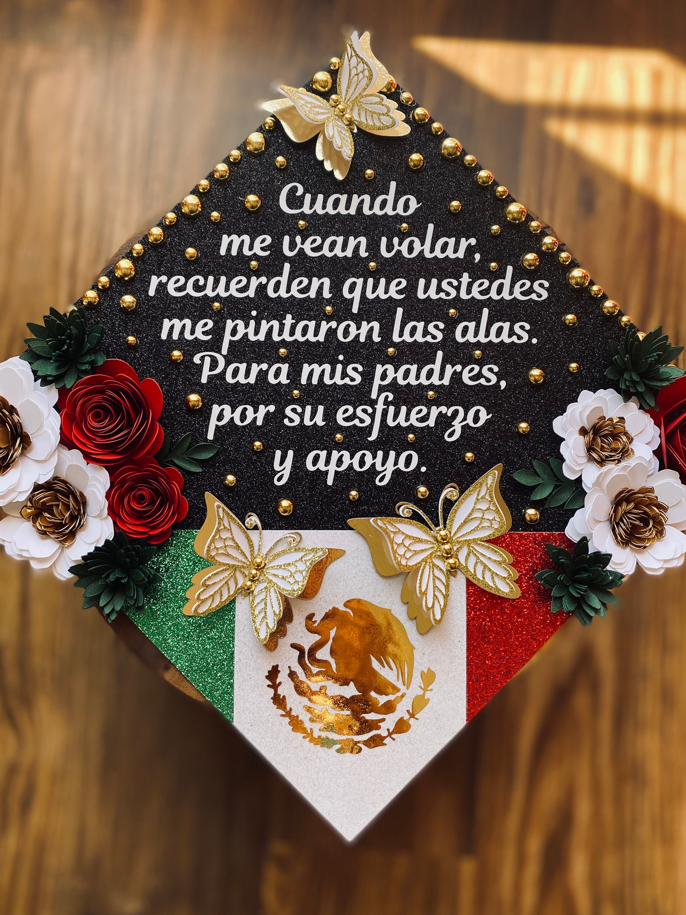 Custom Mexico Graduation Cap Topper Flag Floral Bling - Etsy
