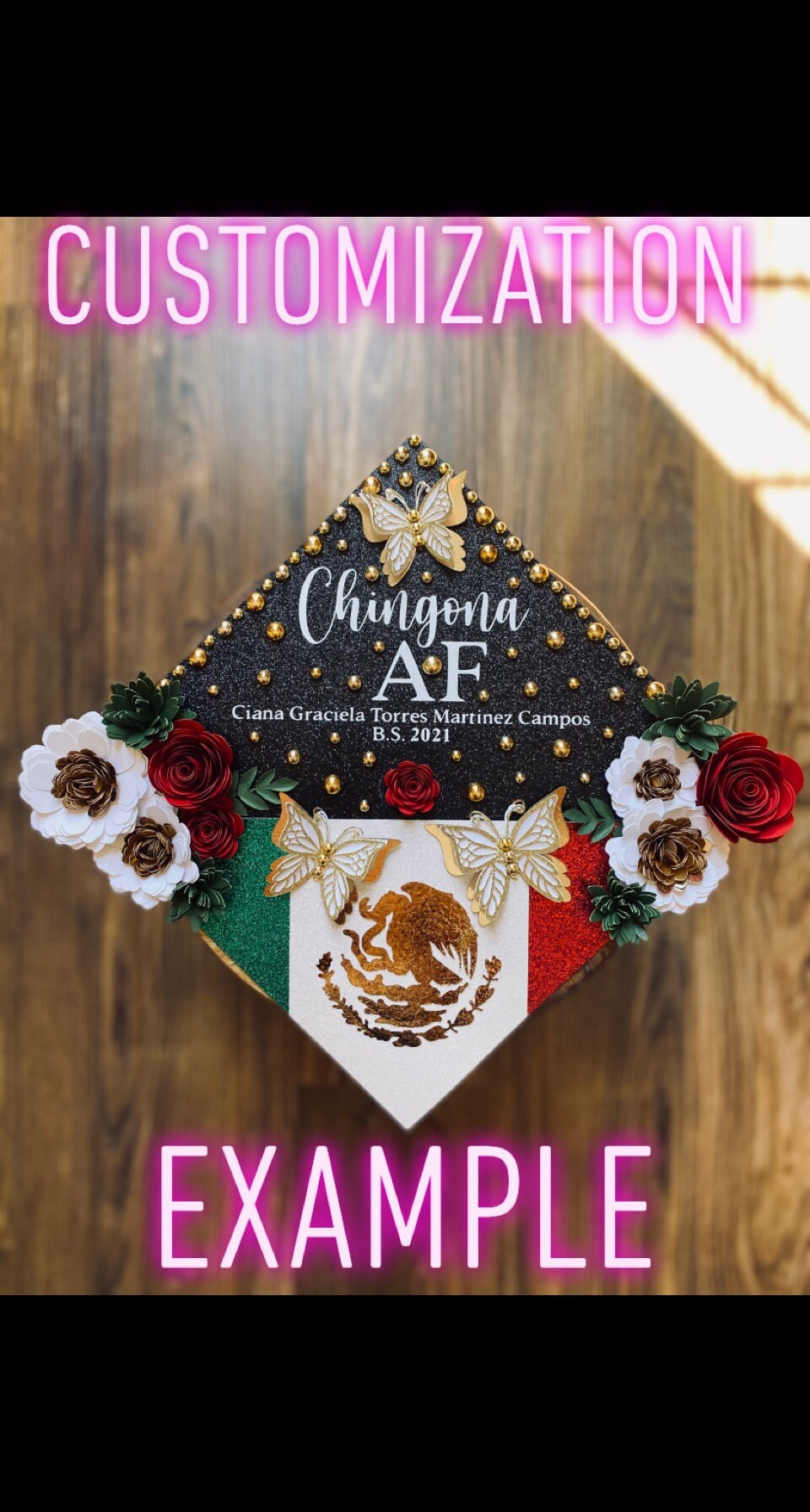 Custom Mexico Graduation Cap Topper Flag Floral Bling - Etsy