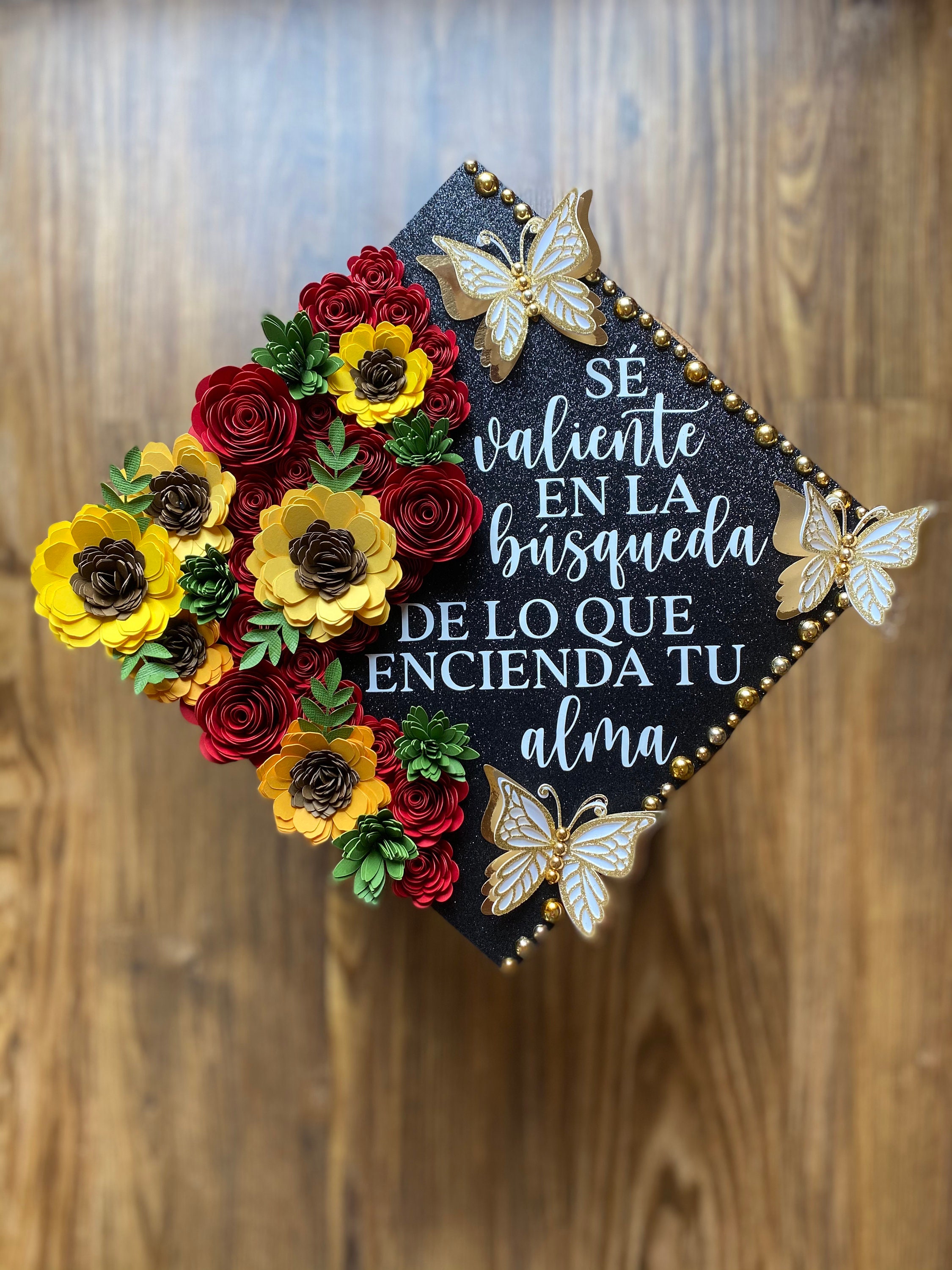 Custom Mexico Graduation Cap Topper Be Brave Flag Floral Bling - Etsy