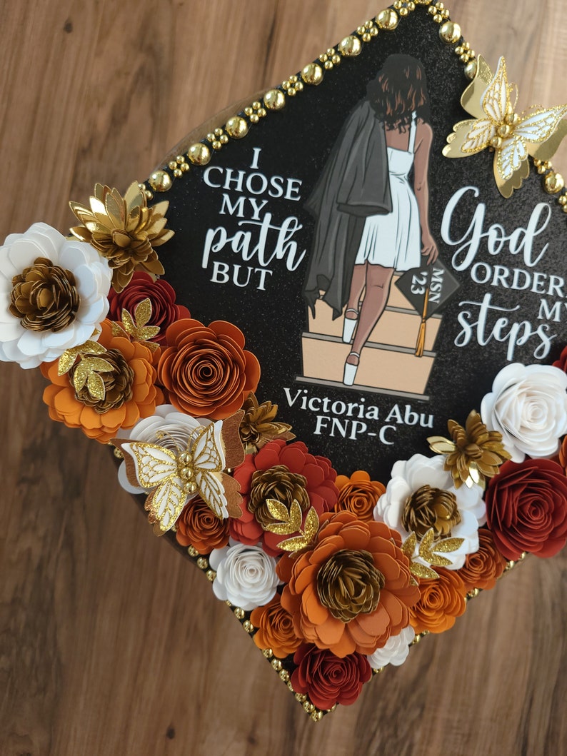 Custom Personalized Graduation Cap Topper Decoration Burnt Orange White ...